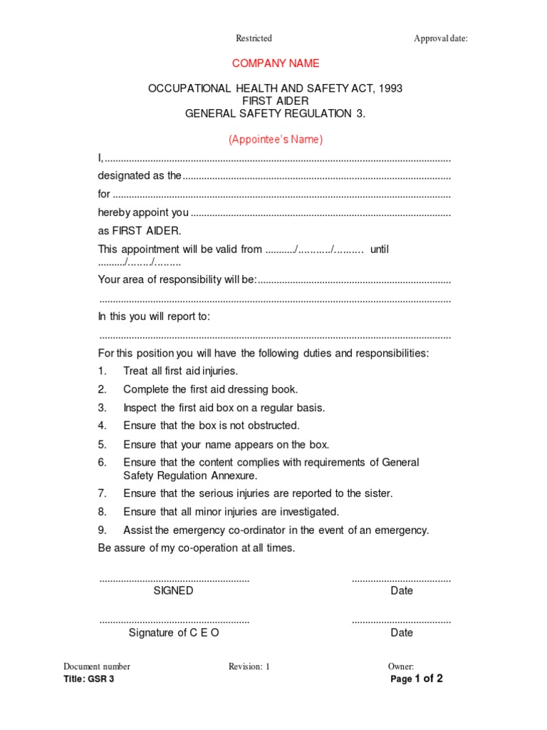 Company Name: Restricted Approval Date | PDF | First Aid | Safety