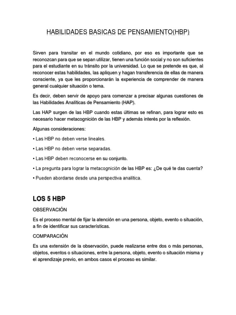 HABILIDADES BASICAS DE PENSAMIENTO | PDF