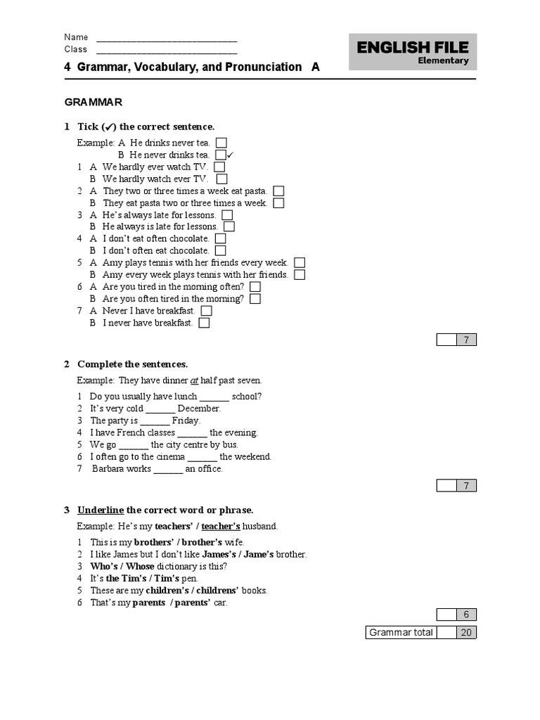 Exam Elementary Unit 4 | PDF | Lunch | Dinner