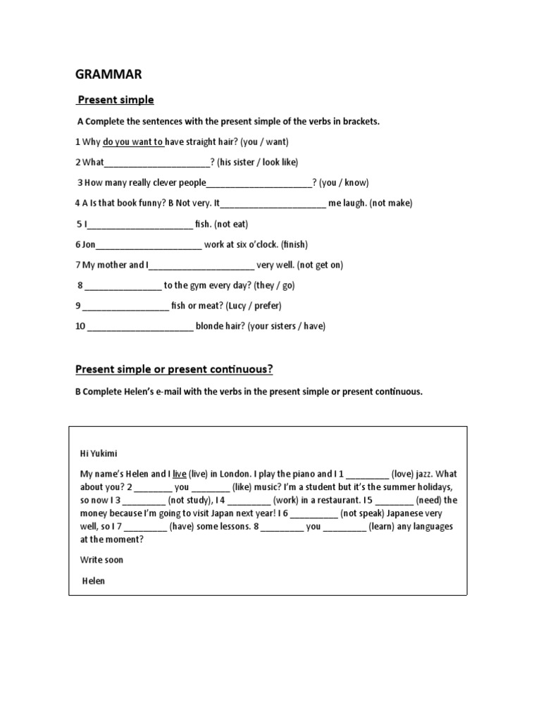 Present Simple Grammar Exercises | PDF | Languages | Foreign Language ...