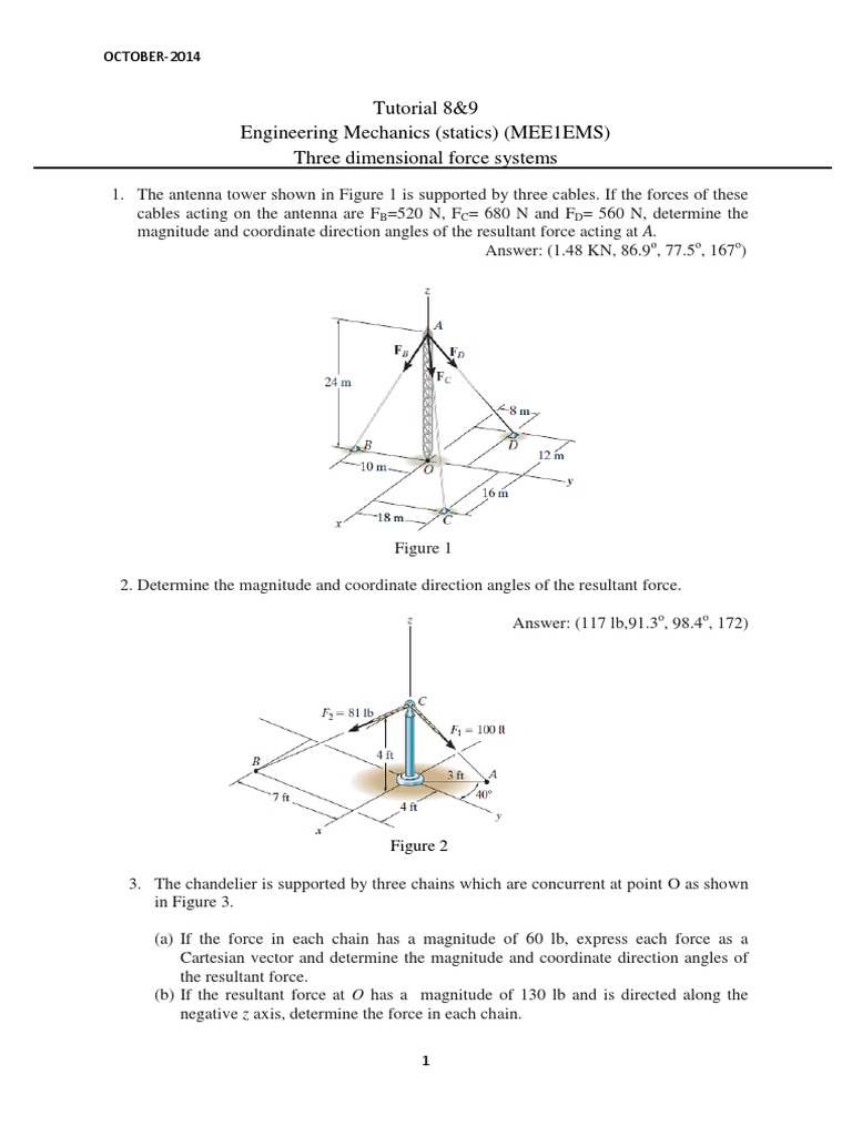 Solutions (3D-Force Systems) Week 8 & 9 | PDF | Euclidean Vector ...