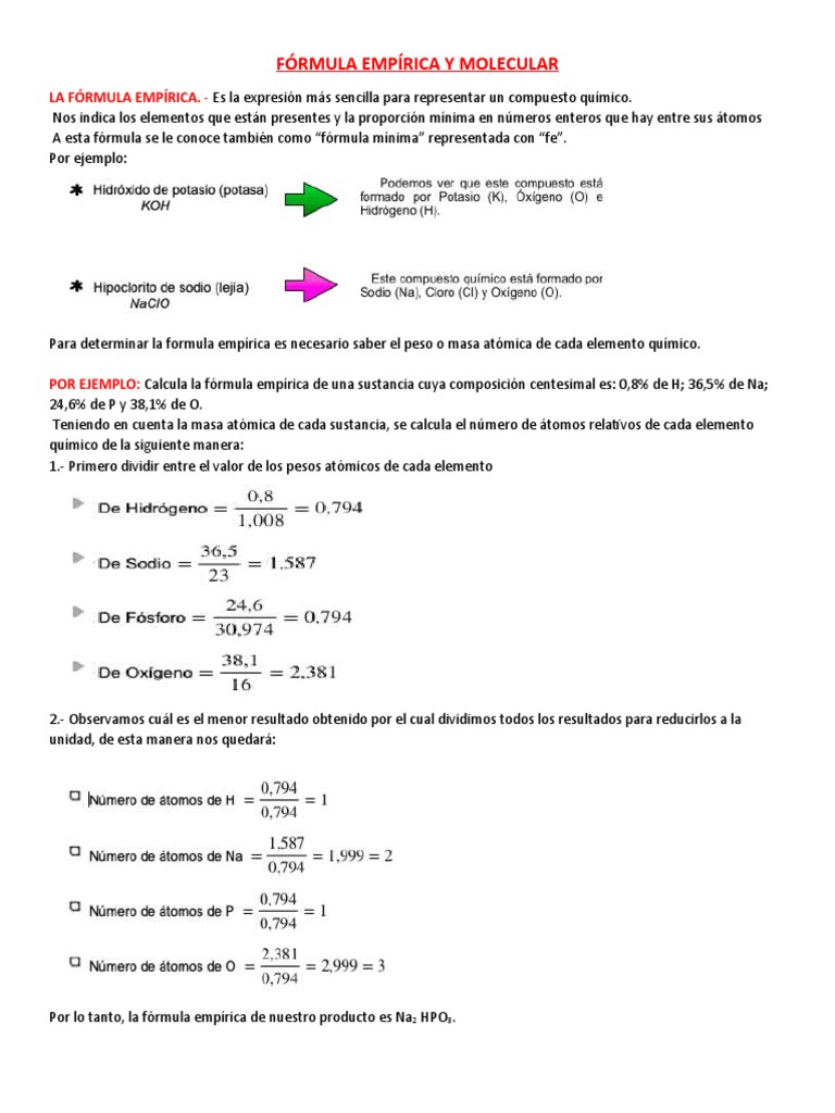 6.fórmula Empírica y Molecular | PDF | Moléculas | Química