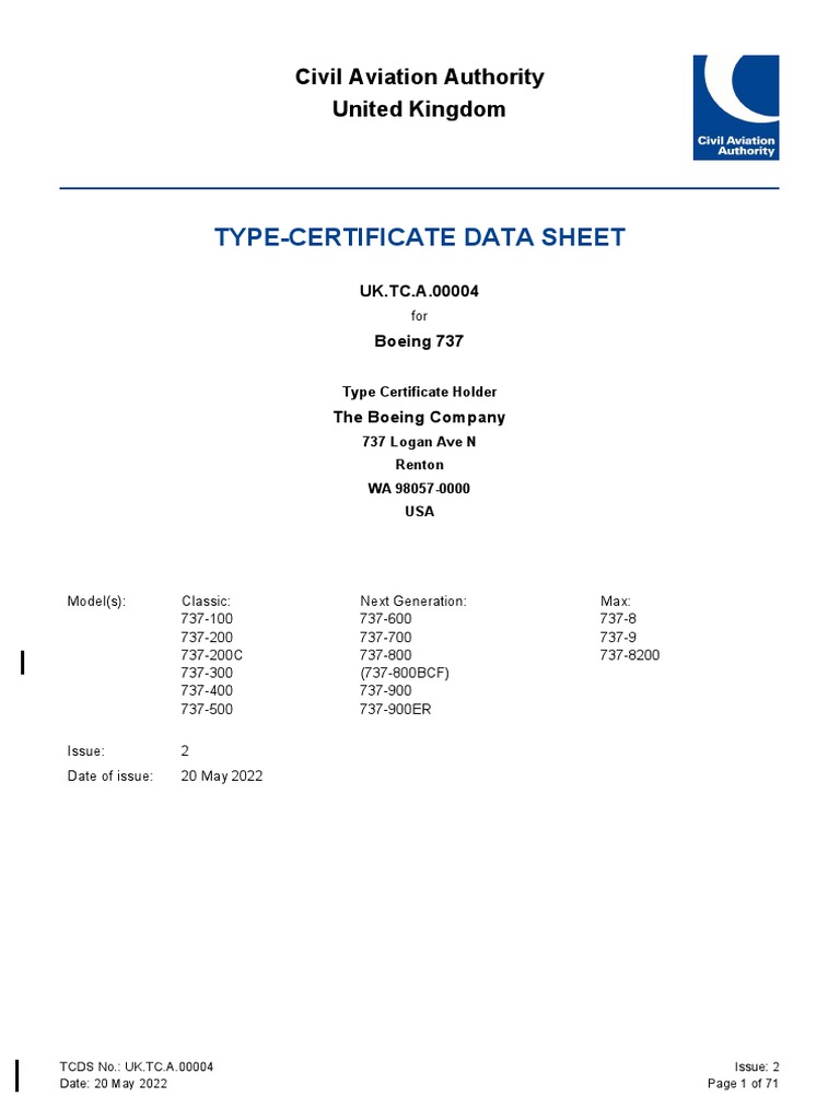 UK - TC.A.00004 TCDS Issue 2 Boeing 737 | PDF | Jet Fuel | Federal ...