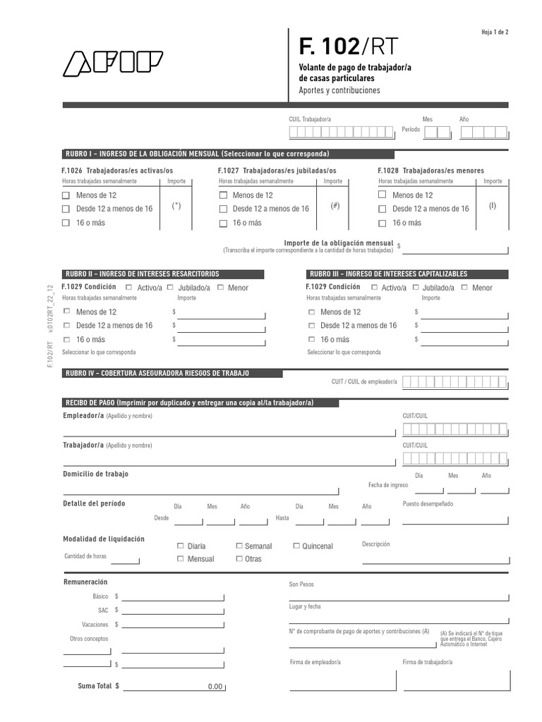 formulario-afip-f-102RT-2023-servicio-domestico.pdf | PDF | Economias