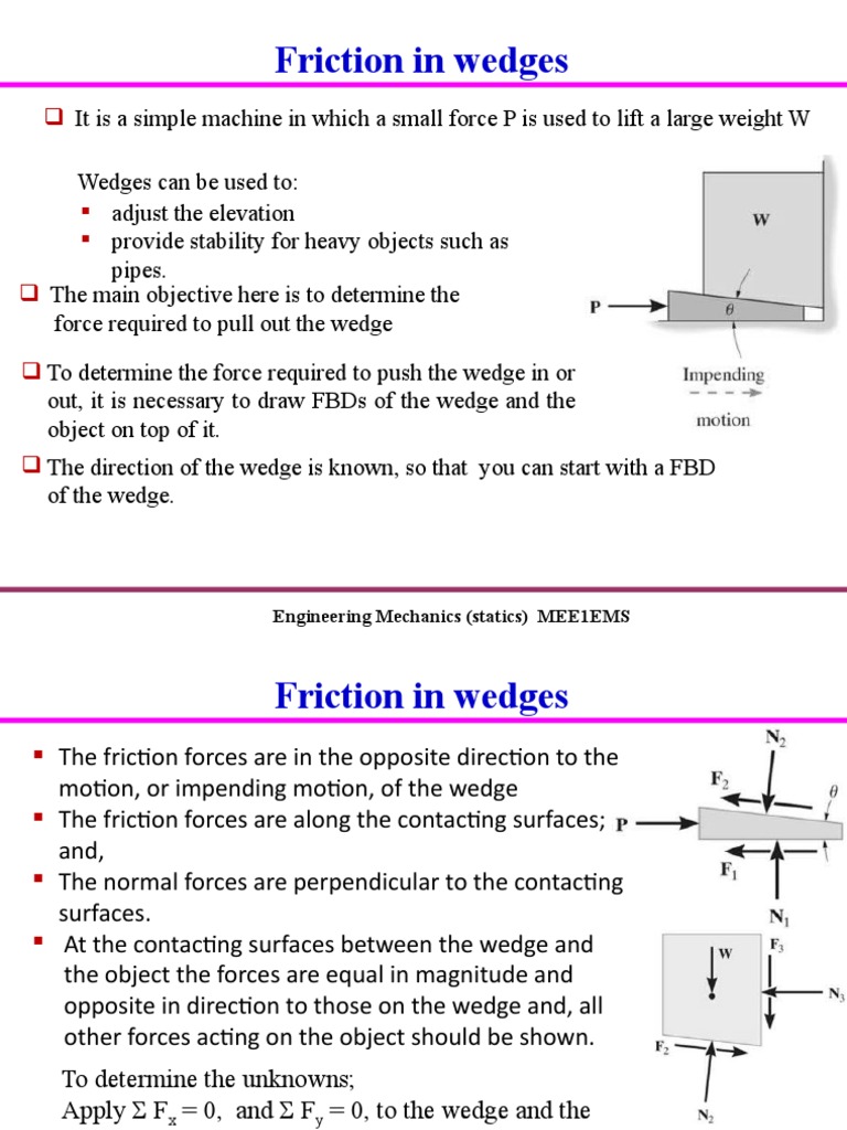 Tutorial Sheet - Week 8.2 (Friction in Wedges) | PDF | Friction | Force Tutorial Sheet - Week 8.2 (Friction in Wedges) | PDF | Friction | Force