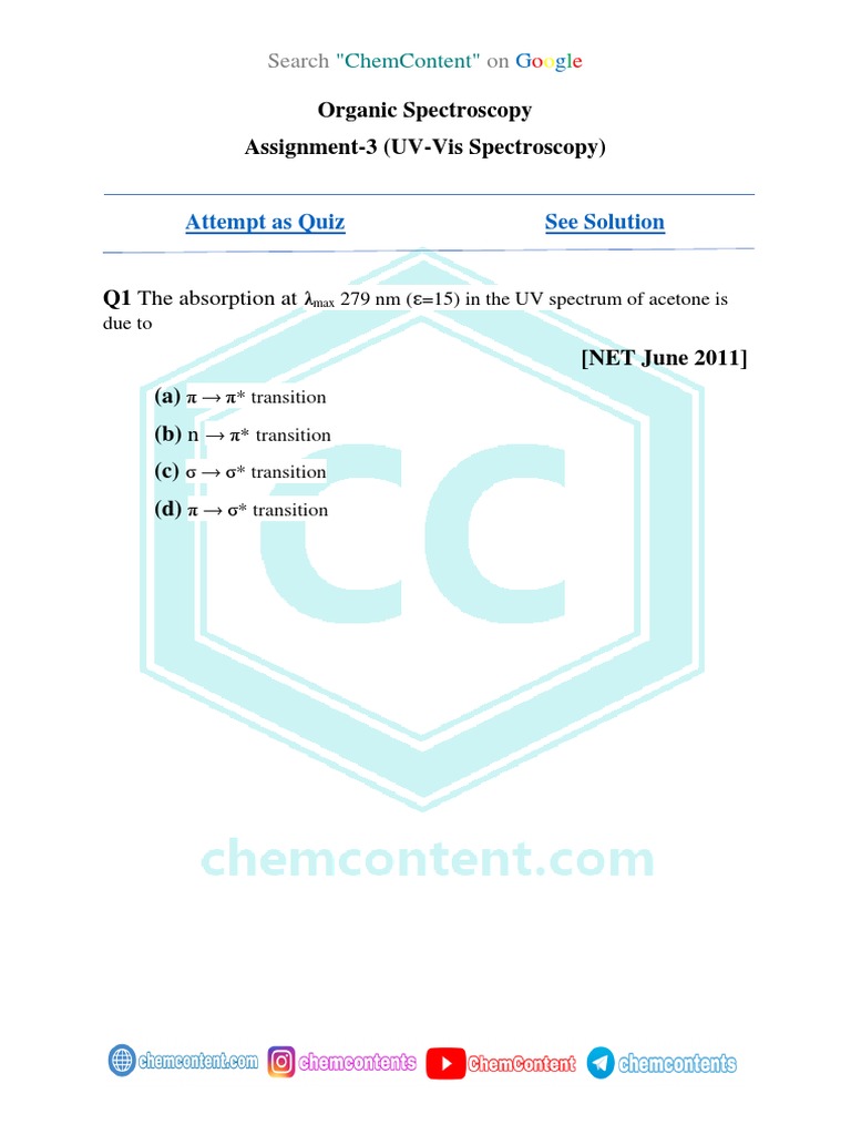 UV-Visible Assignment - ChemContent PDF | PDF | Ultraviolet–Visible Spectroscopy | Absorption ...