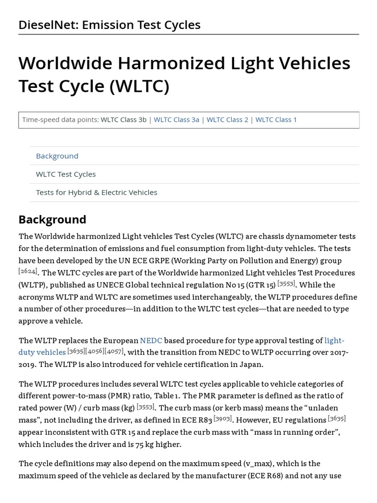 Emission Test Cycles - WLTC | PDF | Transport | Vehicle Technology