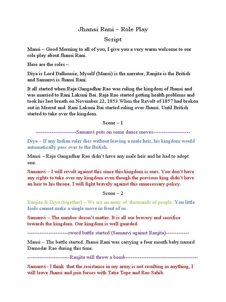 Jhansi Rani - Role Play Script | PDF