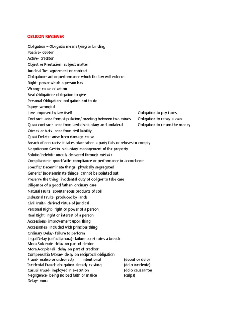 Oblicon Reviewer | PDF | Law Of Obligations | Private Law
