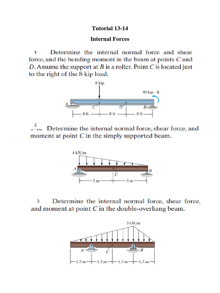 Tutorial (Week 13-14) Distributed Forces and Internal Forces | PDF