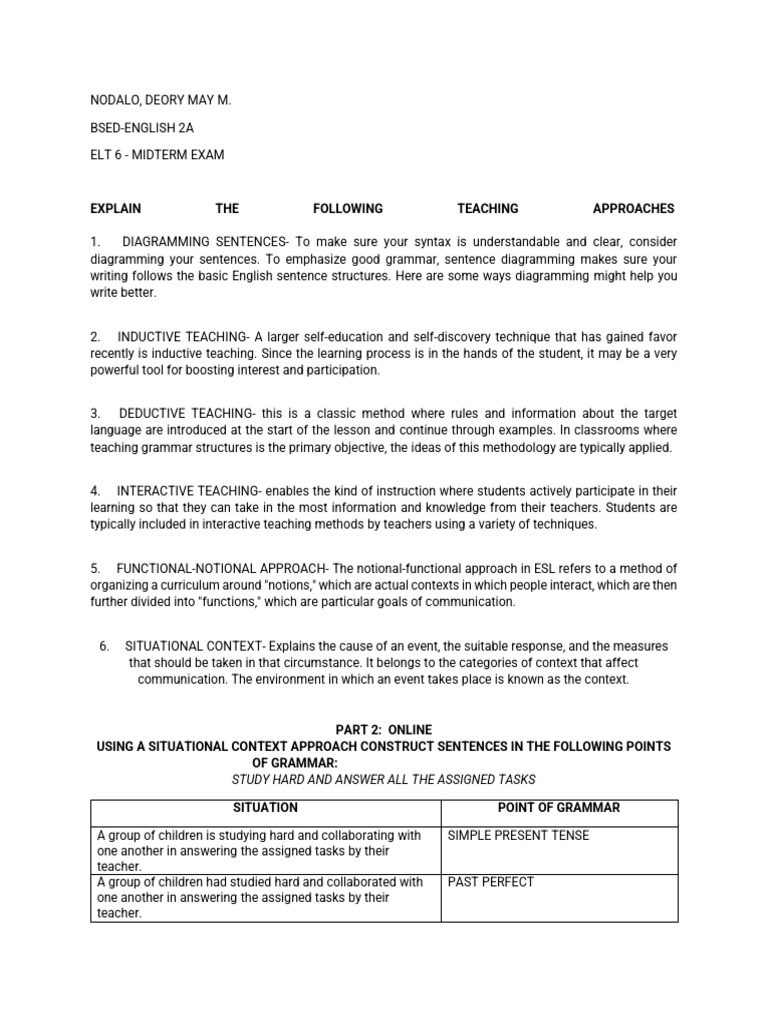 Elt 6 Midterms Exam | PDF | Teachers | Linguistics