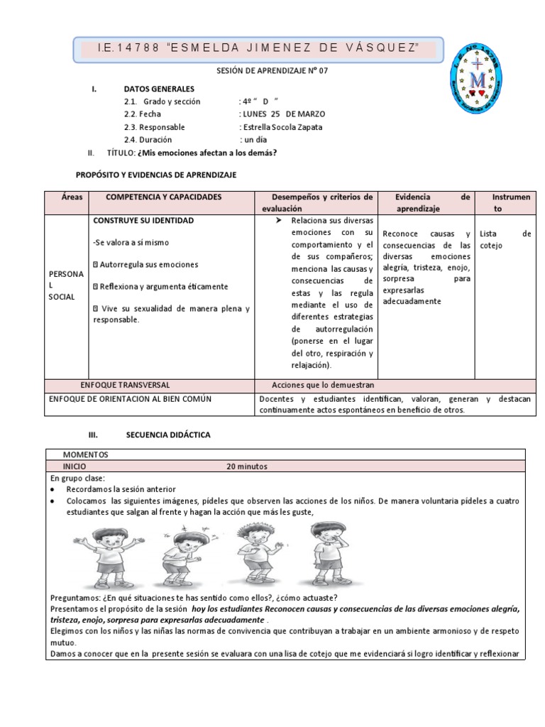 SESIÓN DE APRENDIZAJE Sobre Las Emociones | PDF | Las emociones | Evaluación