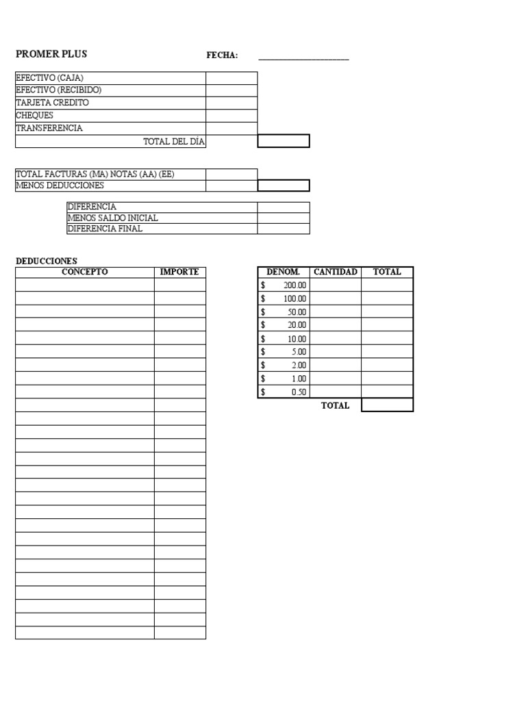 Formato Corte Diario Caja | PDF