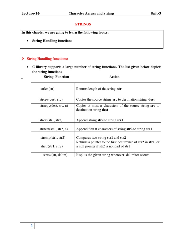 Lecture-14-String Handling Functions PDF | PDF | String (Computer ...