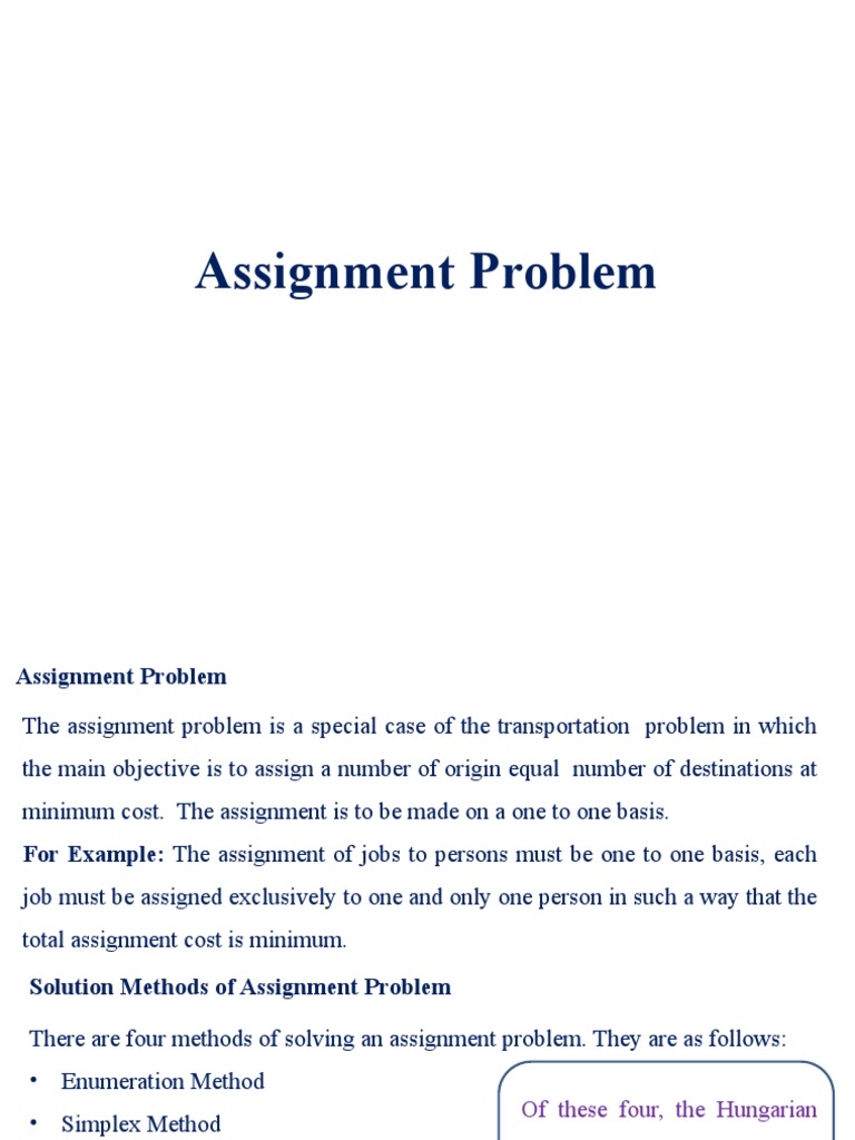 Assignment Problem | PDF | Mathematical Optimization | Algorithms Assignment Problem | PDF | Mathematical Optimization | Algorithms