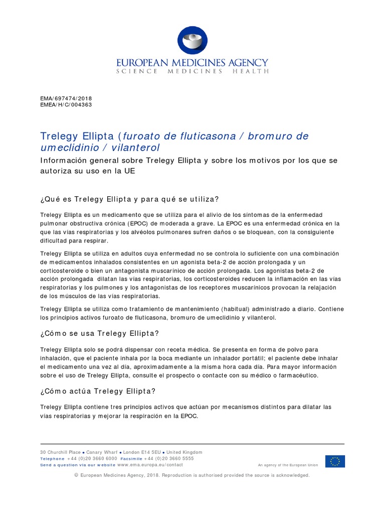 Trelegy Ellipta Epar Medicine Overview - Es | PDF | Enfermedad pulmonar ...