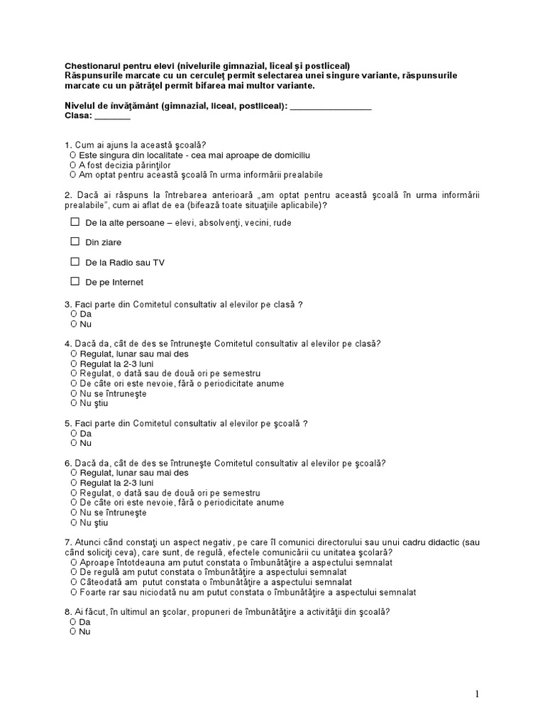 5.1.-Chestionar Elevi PDF | PDF