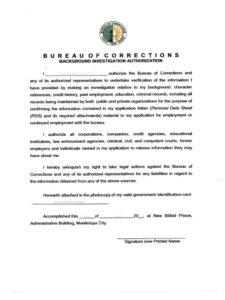 BuCor BI Authorization | PDF