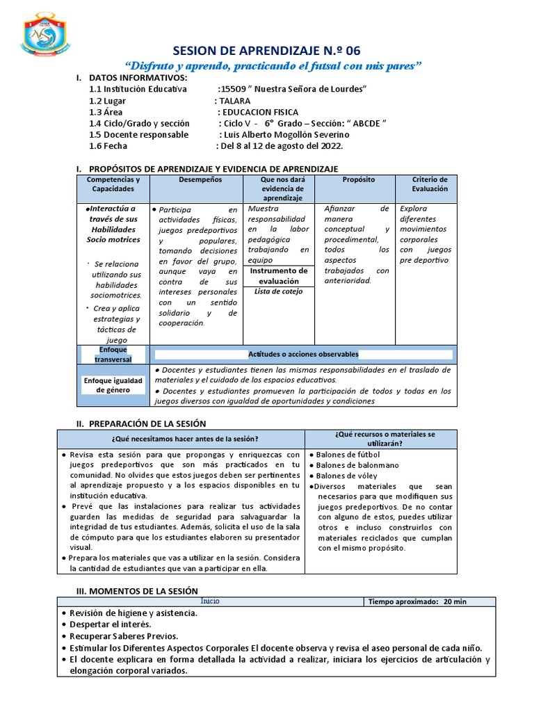 SESION N 6 de 6 Grado | PDF | Aprendizaje | Maestros