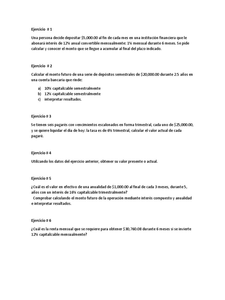 Tarea Ejercicios Anualidad 1-10 | PDF