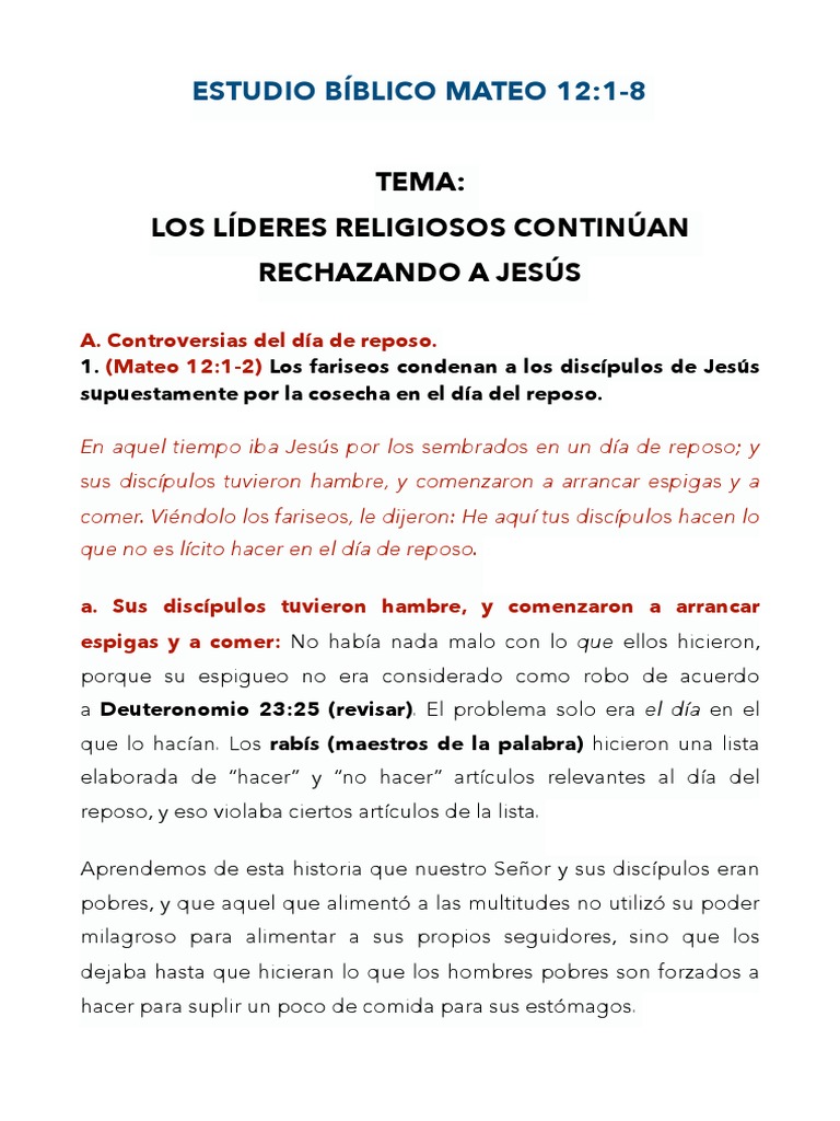 Estudio Bíblico Mateo 12:1-8 | PDF | Jesús | Evangelio de Mateo