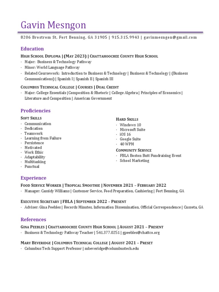 Gavins Redo Resume 1 | PDF