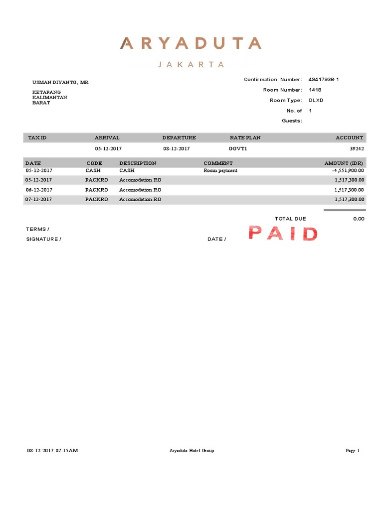 Aryaduta Jakarta | PDF | Payments | Taxes