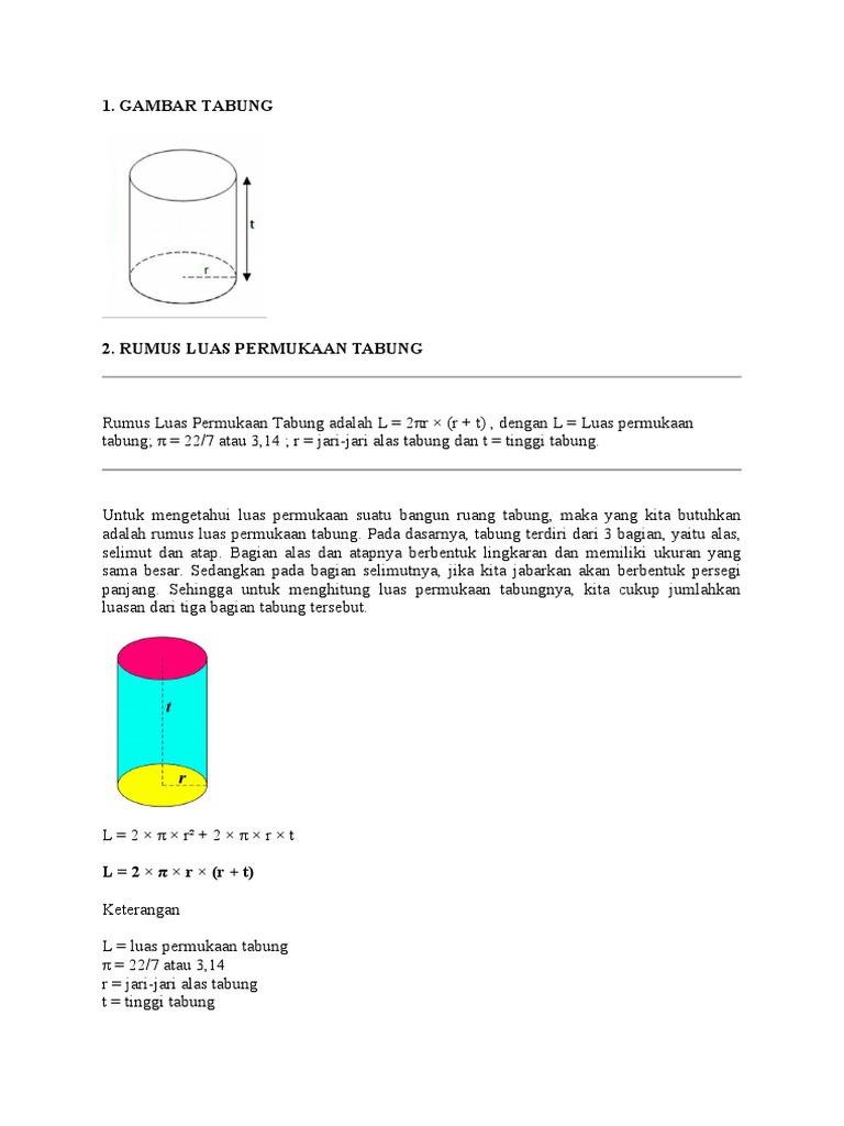Rumus Luas Permukaan Tabung dan Contoh | PDF | Sains & Matematika