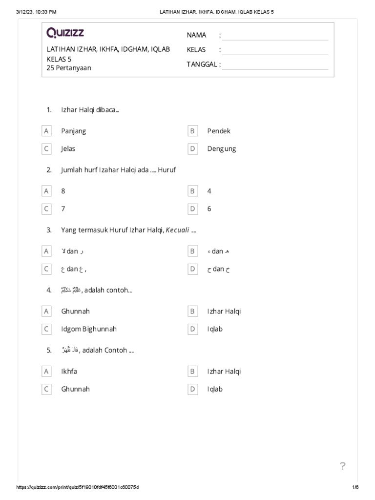 SOAL PQ KELAS III (1 Rangkap) | PDF