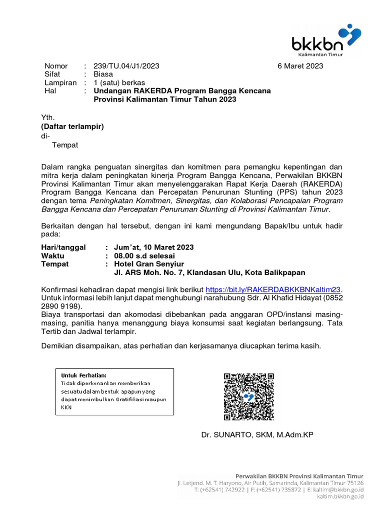 Surat Undangan Rakerda Peserta | PDF