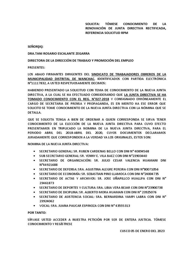 Solicitud de Renovacion de Junta Directiva | PDF