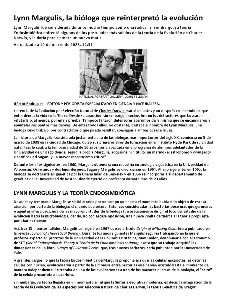 Lynn Margulis y la Teoría Endosimbiótica | PDF | Evolución | Biología ...