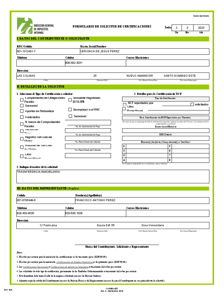 Formulario TRANSFERENCIA INMOBILIARIA | PDF