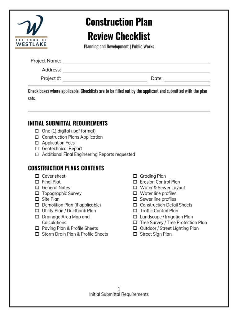 Construction Plan Review Checklist | PDF | Storm Drain | Drainage Basin