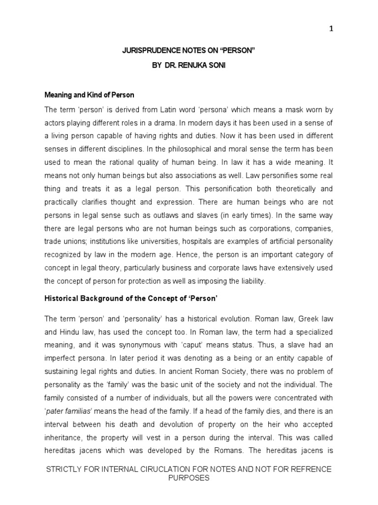 Jurisprudence Notes On Person | PDF | Legal Liability | Corporations