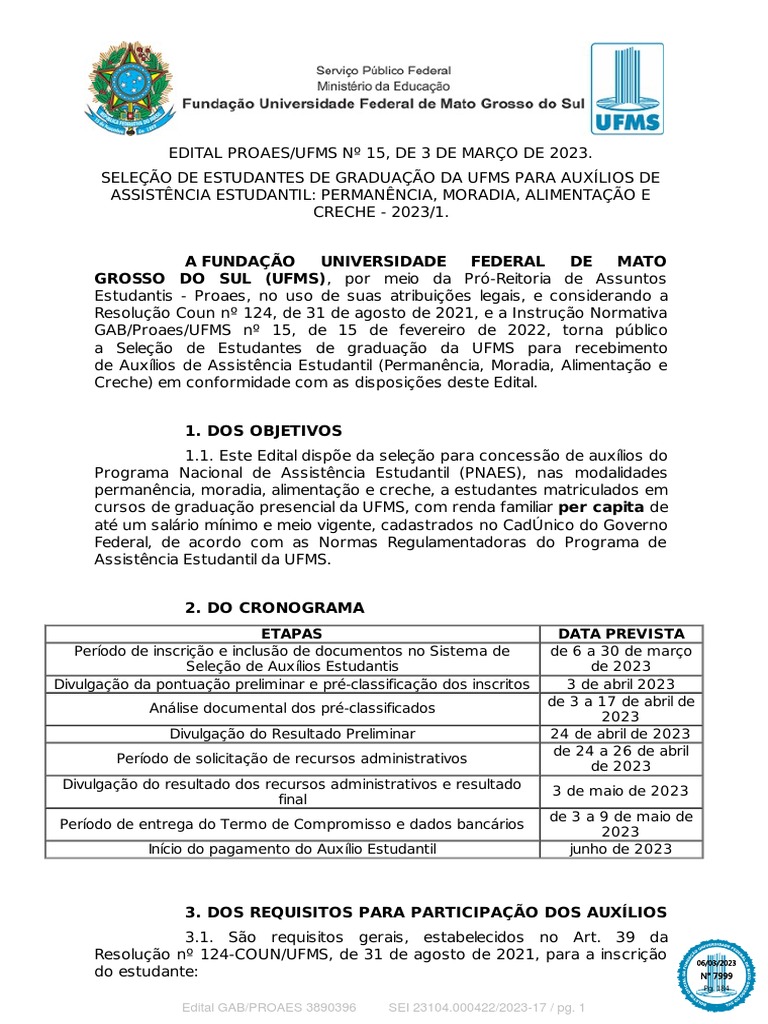 EDITAL (PROAES - RTR) N 15, de 03-03-2023. | PDF