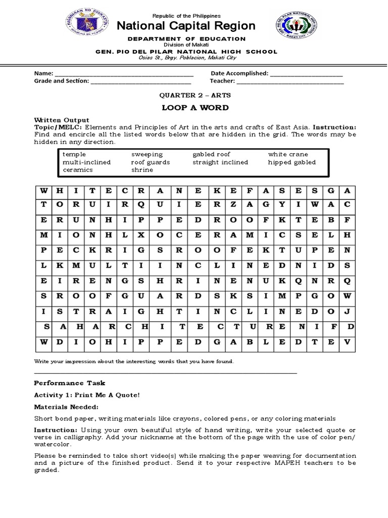 2nd Quarter MAPEH 8 Arts Activities | PDF