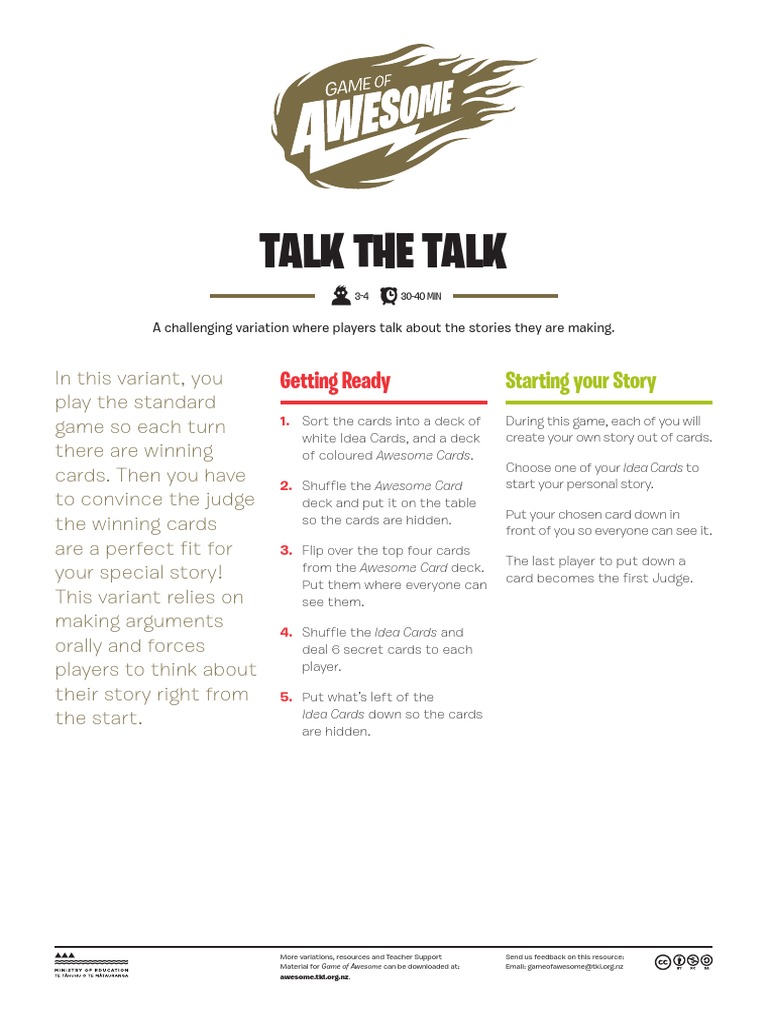 Game of Awesome: Talk the Talk Rules | PDF | Ephemera | Tabletop Games