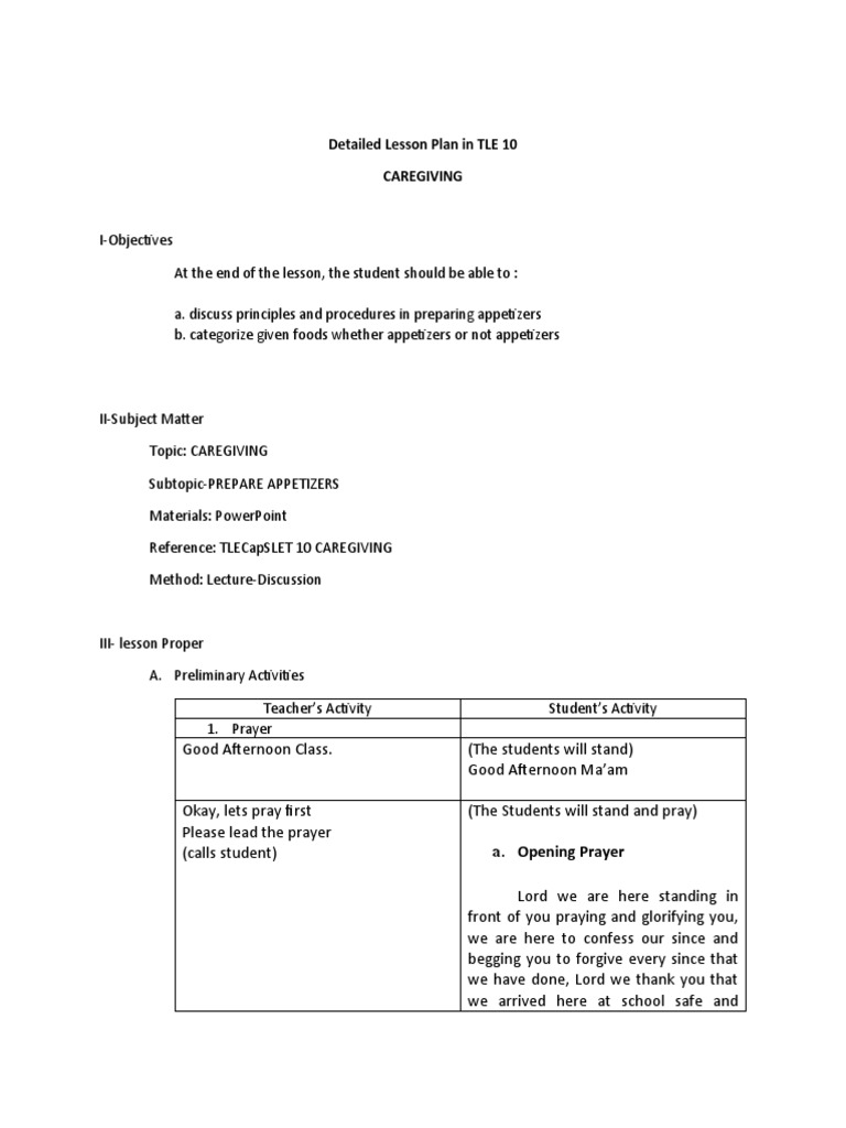 Detailed Lesson Plan in TLE 10 | PDF | Hors D'oeuvre | Food And Drink