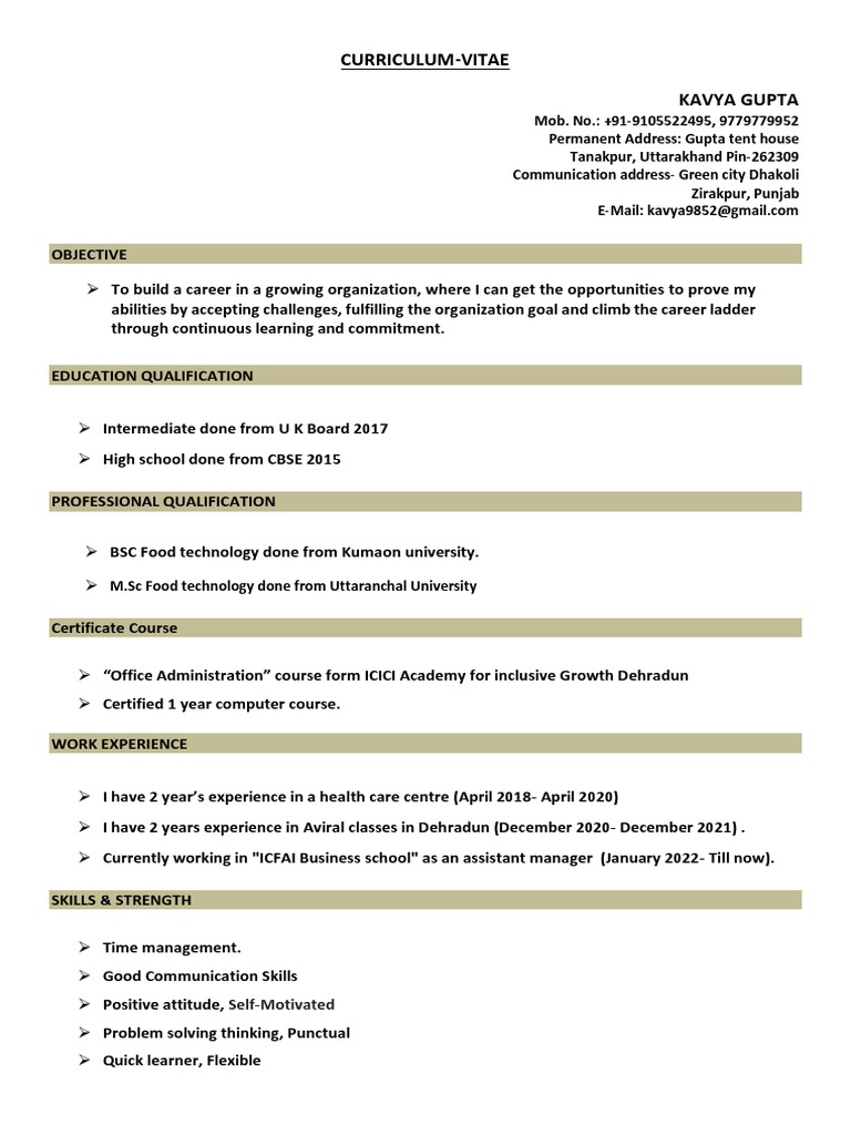 Kavya Gupta Resume PDF | PDF | Cognition | Learning