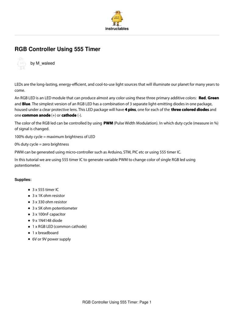 RGB Controller Using 555 Timer PDF | Download Free PDF | Light Emitting ...
