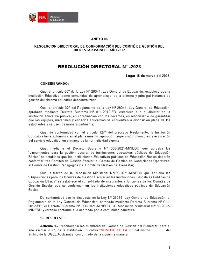 RD - BIENESTAR-IE (Modelo de La RM. #189) | PDF