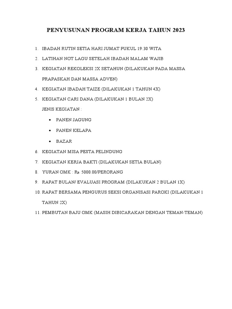 Penyusunan Program Kerja Tahun 2023 | PDF