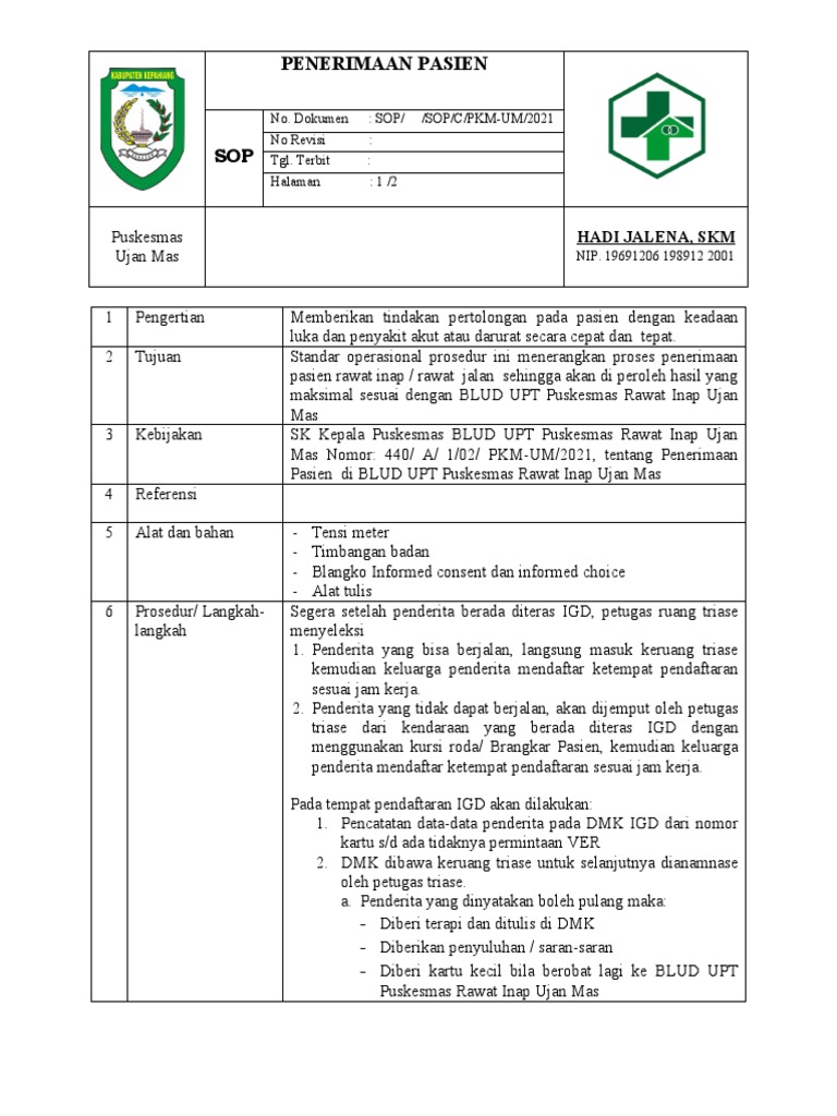 SOP Penerimaan Pasien | PDF