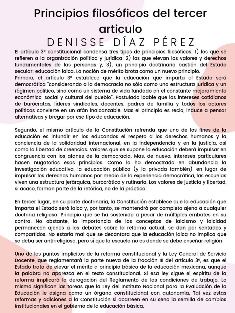 Principios Filosóficos Del Tercer Articulo | PDF | Secularidad ...