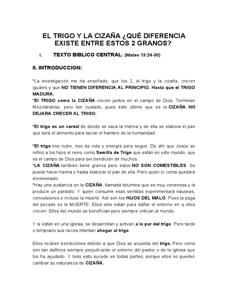 Diferencia Entre El Trigo y La Cizaña | PDF | Jesús | Pecado