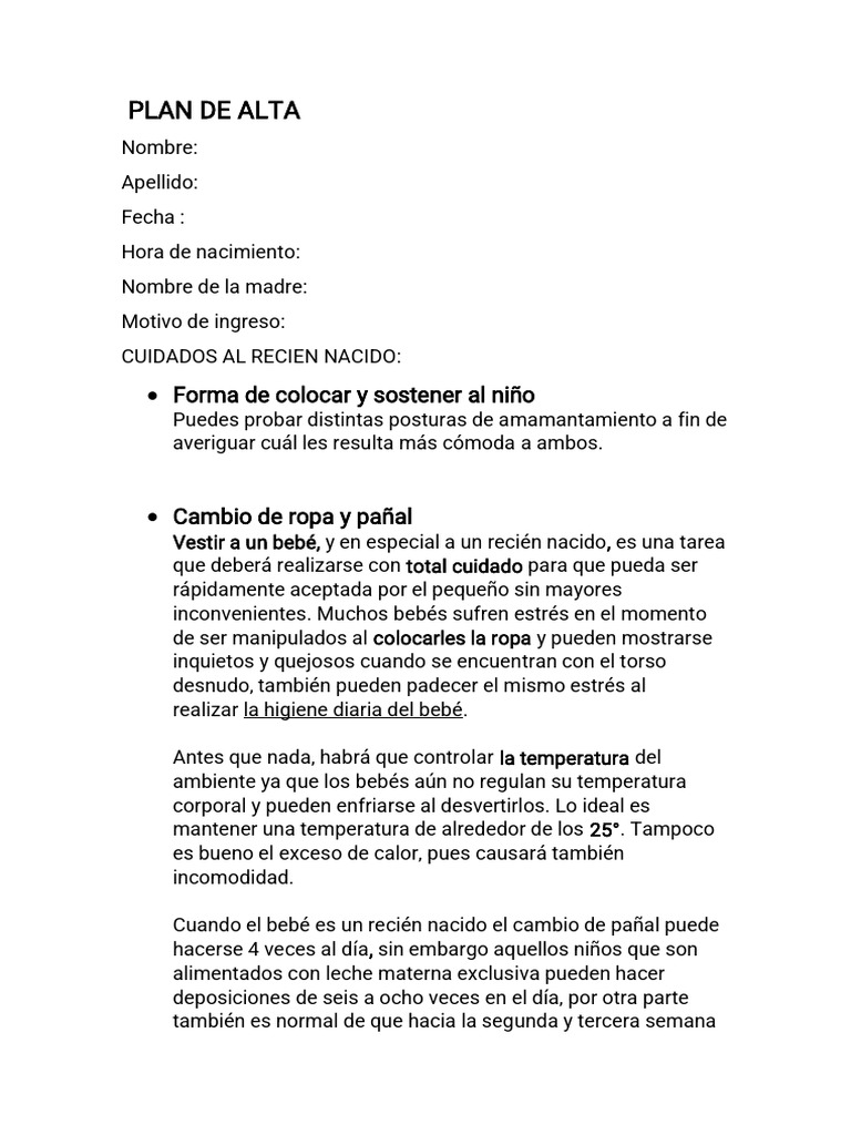 Plan de Alta 2.1 | Descargar gratis PDF | Amamantamiento | La leche materna