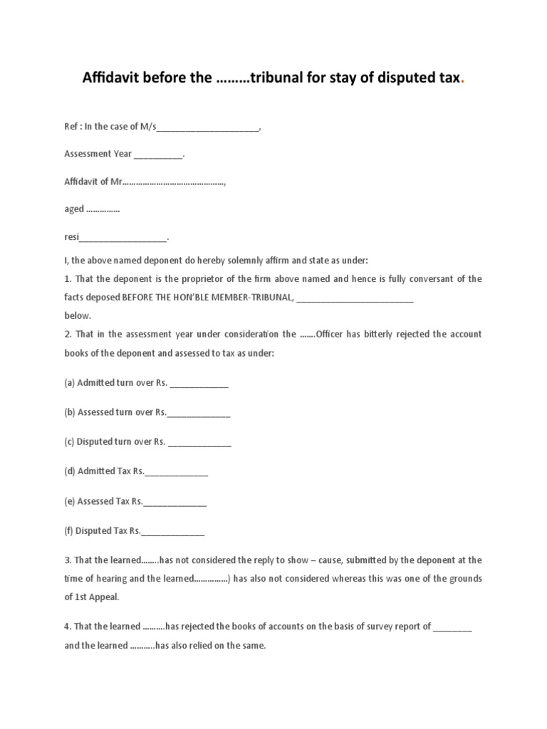 Affidavit for Tax Dispute Stay | PDF | Deposition (Law) | Affidavit