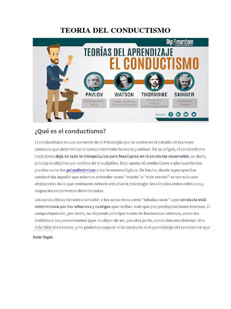 Teoria Del Conductismo | PDF | Behaviorismo | Sicología