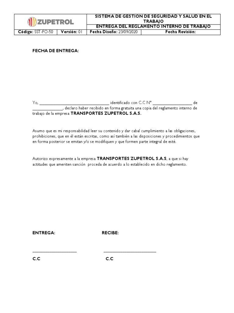 Entrega del reglamento interno.pdf | PDF